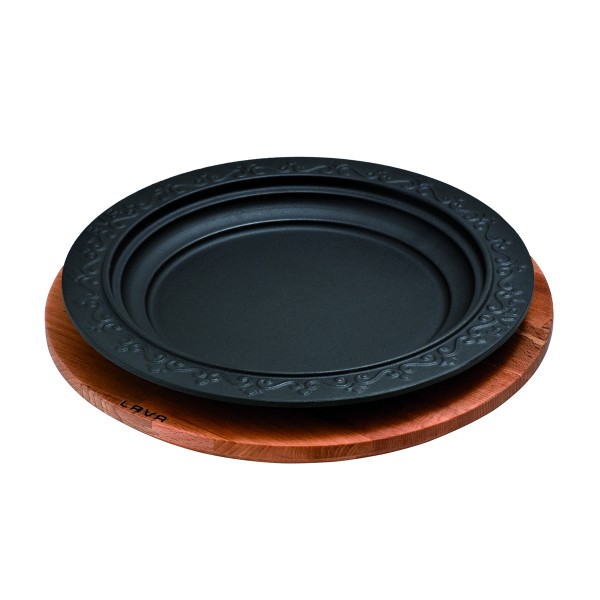 LAVA DÖKÜM DÖNER, KEBAP TABAĞI. AHŞAP ALTLIKLI ÖLÇÜ Ø28CM. – İnvaQueen