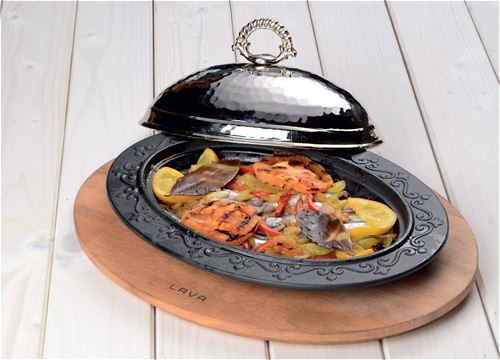 LAVA DÖKÜM OVAL DÖNER, KEBAP TABAĞI AHŞAP ALTLIKLI. ÖLÇÜ 21X16CM ...