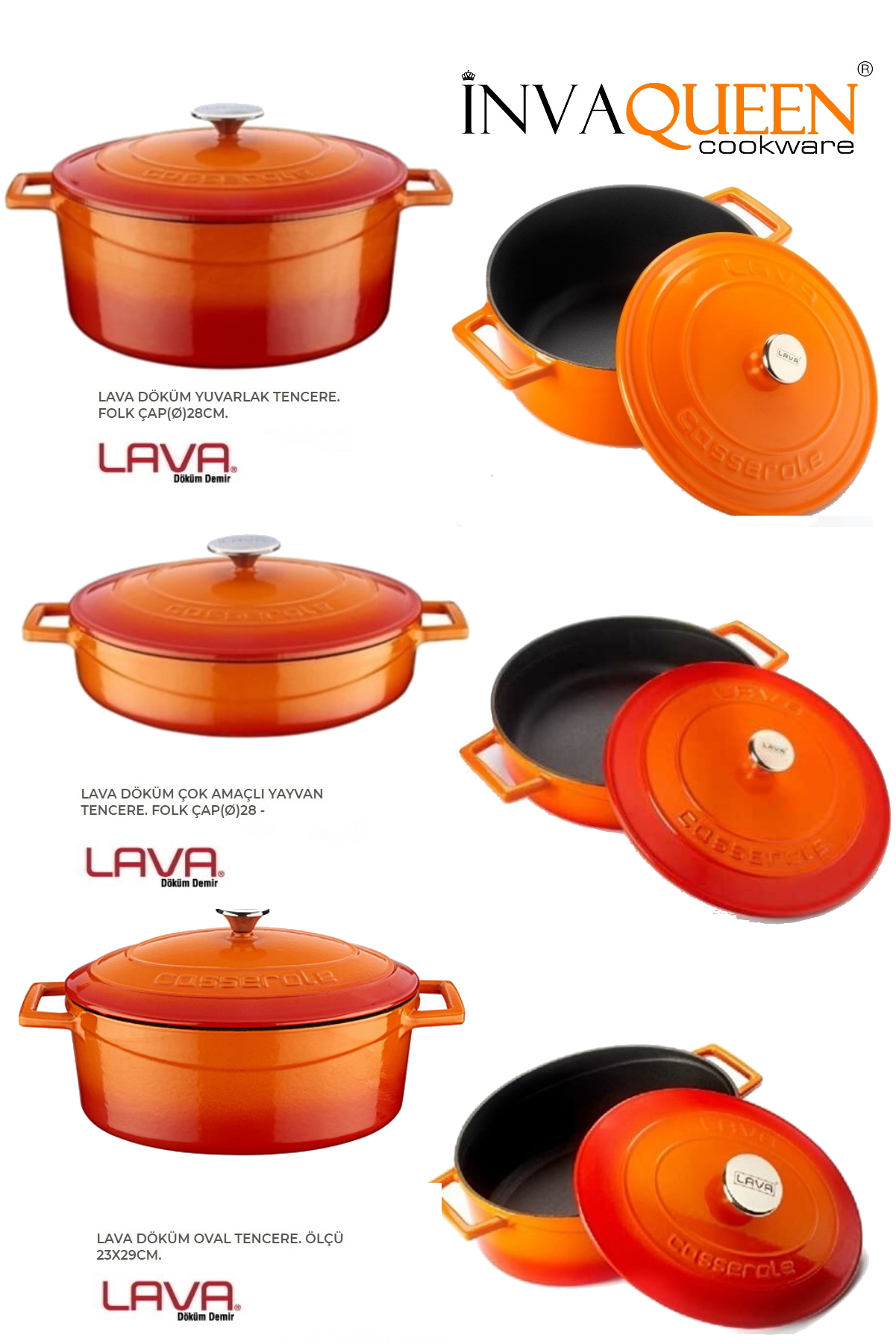 Lava Döküm İnvaQueen Folk Orion Advantage Set 28 cm 3 lü ( Turuncu ...