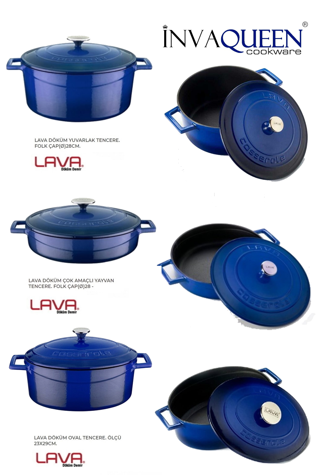 Lava Döküm İnvaQueen Folk Orion Advantage Set 28 cm 3 lü ( Mavi ...